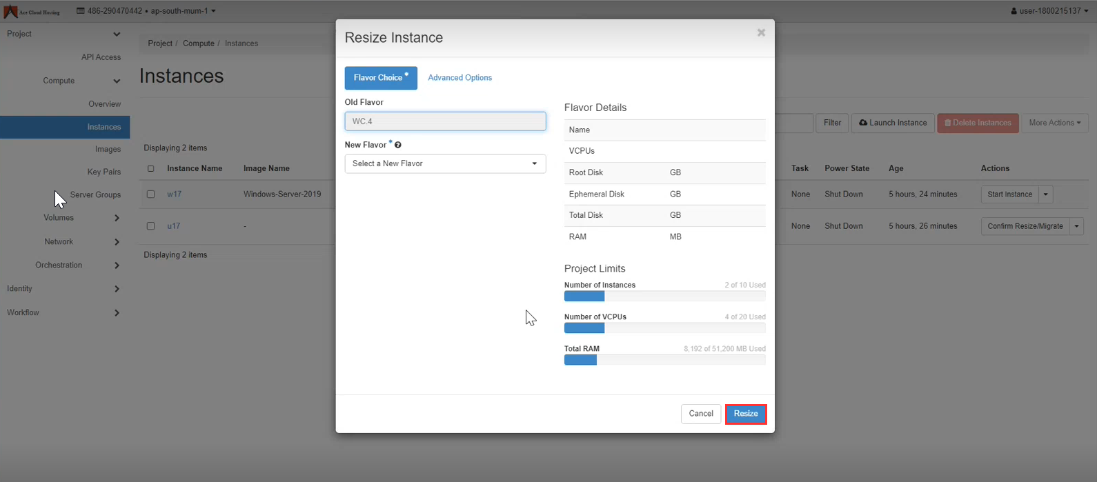 How To Resize An Instance Real Time Cloud Services Llc